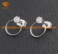 China Fashion Titanium Steel Round Earrings Stainless Steel Jewelry Inlaid AAA Transparent Zircon Fine Needle Earrings Female R2910 for sale