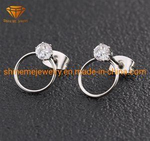 China Fashion Titanium Steel Round Earrings Stainless Steel Jewelry Inlaid AAA Transparent Zircon Fine Needle Earrings Female R2910 for sale