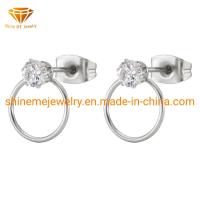 China Fashion Titanium Steel Round Earrings Stainless Steel Jewelry Inlaid AAA Transparent Zircon Fine Needle Earrings Female R2910 for sale
