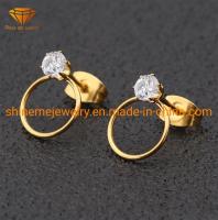China Fashion Titanium Steel Round Earrings Stainless Steel Jewelry Inlaid AAA Transparent Zircon Fine Needle Earrings Female R2910 for sale
