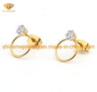 China Fashion Titanium Steel Round Earrings Stainless Steel Jewelry Inlaid AAA Transparent Zircon Fine Needle Earrings Female R2910 for sale