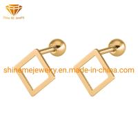 China New Korean Fashion Jewelry Square Titanium Steel Ear Studs Hypoallergenic Stainless Steel Hollow Earrings for Men and Women Er2906 for sale