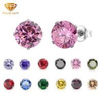 China Factory Wholesale 7mm Crystal Color AAA Zircon Fine Needle Earrings Fashion Trend Hypoallergenic Stone Ear Stud Er2675 for sale