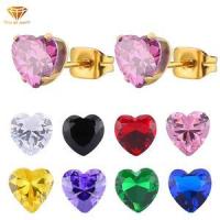 China Factory Wholesale Titanium Steel Fashion Love Earrings 7mm Four Claws AAA Color Zircon Heart-Shaped Ear Studs (ER2665) for sale
