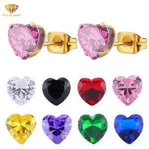 China Factory Wholesale Titanium Steel Fashion Love Earrings 7mm Four Claws AAA Color Zircon Heart-Shaped Ear Studs (ER2665) for sale