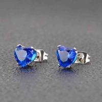 China Factory Wholesale Titanium Steel Fashion Love Earrings 7mm Four Claws AAA Color Zircon Heart-Shaped Ear Studs (ER2665) for sale