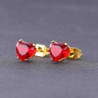 China Factory Wholesale Titanium Steel Fashion Love Earrings 7mm Four Claws AAA Color Zircon Heart-Shaped Ear Studs (ER2665) for sale