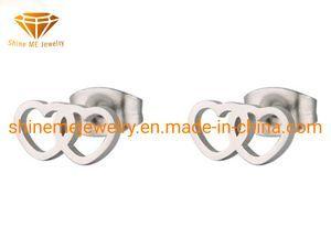 China Fashion Jewelry Titanium Stainless Steel Double Love Earrings Simple Temperament Cute Ear Jewelry Hypoallergenic Earstuds Er2901 for sale