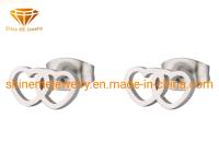 China Fashion Jewelry Titanium Stainless Steel Double Love Earrings Simple Temperament Cute Ear Jewelry Hypoallergenic Earstuds Er2901 for sale