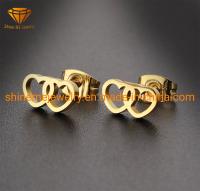 China Fashion Jewelry Titanium Stainless Steel Double Love Earrings Simple Temperament Cute Ear Jewelry Hypoallergenic Earstuds Er2901 for sale
