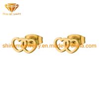 China Fashion Jewelry Titanium Stainless Steel Double Love Earrings Simple Temperament Cute Ear Jewelry Hypoallergenic Earstuds Er2901 for sale
