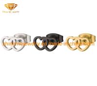 China Fashion Jewelry Titanium Stainless Steel Double Love Earrings Simple Temperament Cute Ear Jewelry Hypoallergenic Earstuds Er2901 for sale