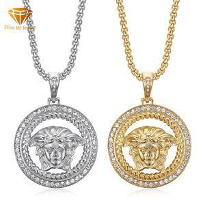 China Europe and America Hip Hop Hiphop Jewelry Stainless Steel Gold Plated Diamond Fried Dough Twists Greek Mythology Pendant Necklace Sspt623 for sale