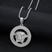 China Europe and America Hip Hop Hiphop Jewelry Stainless Steel Gold Plated Diamond Fried Dough Twists Greek Mythology Pendant Necklace Sspt623 for sale