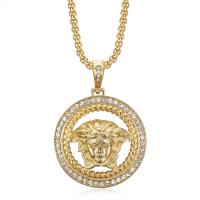 China Europe and America Hip Hop Hiphop Jewelry Stainless Steel Gold Plated Diamond Fried Dough Twists Greek Mythology Pendant Necklace Sspt623 for sale