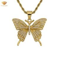 China New Stainless Steel Vacuum Plating Butterfly Pendant Hip Hop Hip-Hop Full Diamond Necklace for sale