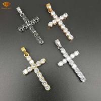 China Hot-Selling Hot-Selling Jewelry 316 Stainless Steel Gold-Plated Inlaid AAA Zircon Cross Pendant Spsz049 for sale
