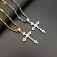 China Creative New Titanium Steel/Stainless Steel Color-Preserving Gold-Plated Inlaid AAA Zircon Cross Pendant Spyl124A for sale