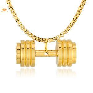 China Fashionable Personality Stainless Steel Necklace Dumbbell Barbell Pendant Fitness and Bodybuilding Pendant Hop535 for sale
