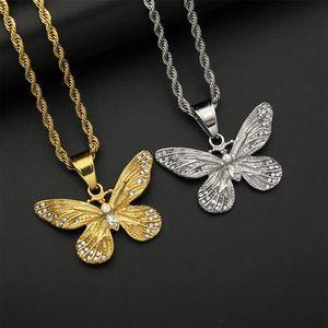 China European and American Hiphop Hip-Hop Rap New Stainless Steel Rhinestone Butterfly Pendant Butterfly Necklace Spt1259 for sale