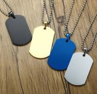 China Factory Manufacturer Blank Lettering Black Titanium Stainless Steel Necklace Pendant Identity Card Personalized Custom Dog Tag Stainless Steel Army Card STP2401 for sale