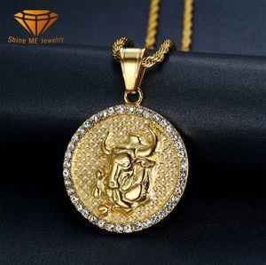 China European and American Trends Titanium Steel 18K Gold Color Preserving Electroplating Twelve Constellation Diamond Personalized Embossed Pendant Spt1029 for sale