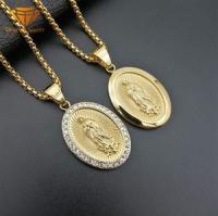 China European and American Cross-Border New Hip-Hop Hiphop Jewelry Titanium Steel Casting Gold-Plated Diamond Catholic Madonna Pendant Spt2802 for sale