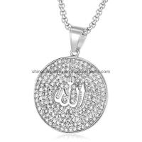 China Fashion Jewelry Arabic Muslim Jewelry Titanium Steel Gold Plated Full Diamond Islam Koran Mantra Amulet Pendant Spt2624 for sale