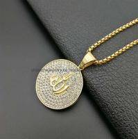 China Fashion Jewelry Arabic Muslim Jewelry Titanium Steel Gold Plated Full Diamond Islam Koran Mantra Amulet Pendant Spt2624 for sale