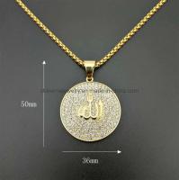 China Fashion Jewelry Arabic Muslim Jewelry Titanium Steel Gold Plated Full Diamond Islam Koran Mantra Amulet Pendant Spt2624 for sale