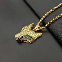 China Hot Selling Nordic Viking Jewelry Stainless Steel Gold Plated and Diamond Celtic Wolf Head Pendant Spt2620 for sale