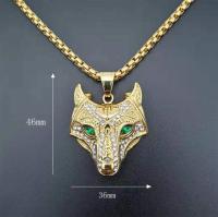 China Hot Selling Nordic Viking Jewelry Stainless Steel Gold Plated and Diamond Celtic Wolf Head Pendant Spt2620 for sale