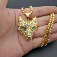 China Hot Selling Nordic Viking Jewelry Stainless Steel Gold Plated and Diamond Celtic Wolf Head Pendant Spt2620 for sale