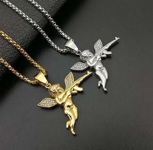 China Hot-Selling New Hip-Hop Hiphop Jewelry Titanium Steel Gold-Plated Diamond Revenge Angel Ak47 Pendant Spt2617 for sale