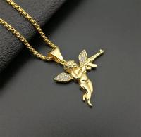 China Hot-Selling New Hip-Hop Hiphop Jewelry Titanium Steel Gold-Plated Diamond Revenge Angel Ak47 Pendant Spt2617 for sale