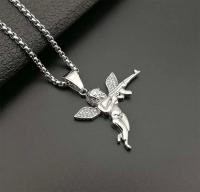 China Hot-Selling New Hip-Hop Hiphop Jewelry Titanium Steel Gold-Plated Diamond Revenge Angel Ak47 Pendant Spt2617 for sale