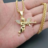 China Hot-Selling New Hip-Hop Hiphop Jewelry Titanium Steel Gold-Plated Diamond Revenge Angel Ak47 Pendant Spt2617 for sale