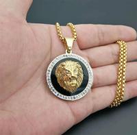 China Explosion Hip Hop Hiphop Jewelry Stainless Steel Gold-Plated Diamond Lion Head Pendant Spt2622 for sale