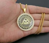 China Hip-Hop Hiphop Tide Brand Titanium Steel Gold-Plated Diamonds God's Eye AG Masonic Pendant for Men and Women Spt2621 for sale