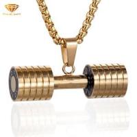China Jewelry Fitness Weightlifting Dumbbell Stainless Steel Jewelry Hip Hop Pendant for Men Fitness Titanium Steel Necklace Hop474 for sale