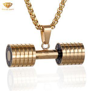 China Jewelry Fitness Weightlifting Dumbbell Stainless Steel Jewelry Hip Hop Pendant for Men Fitness Titanium Steel Necklace Hop474 for sale