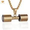 China Jewelry Fitness Weightlifting Dumbbell Stainless Steel Jewelry Hip Hop Pendant for Men Fitness Titanium Steel Necklace Hop474 for sale