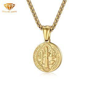 China European and American Jewelry Saint Benedict Exorcist Stainless Steel Necklace for Men and Women Titanium Steel Round Card Coin Pendant Ssnk549 for sale