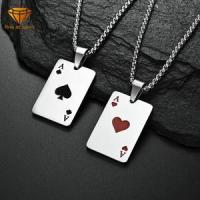 China Poke Red Peach a Spade a Titanium Steel Pendant Playing Card Personality Lucky Necklace Trendy Pendant Ssnk325 for sale