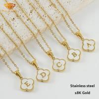 China Clover Pendant Stainless Steel 18K Gold Necklace with Ins Style European and American Minimalist Shell Letterscollarbone Chain Necklace Nk516 for sale