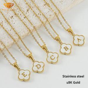 China Clover Pendant Stainless Steel 18K Gold Necklace with Ins Style European and American Minimalist Shell Letterscollarbone Chain Necklace Nk516 for sale