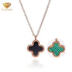 China Factory Direct Sales of Black and White Double-Sided Clover Necklace Gold Rose Color Non Fading Light Luxury Niche Necklace Nk0028b for sale