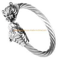 China European and American Vintage Stainless Steel Cast Leopard Head Bracelet Men's Stainless Steel Wire Rope Leopard Head Bracelet Ssbg2722 for sale