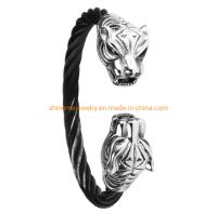 China European and American Vintage Stainless Steel Cast Leopard Head Bracelet Men's Stainless Steel Wire Rope Leopard Head Bracelet Ssbg2722 for sale
