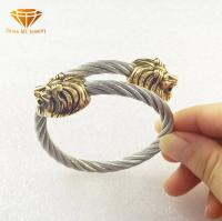 China Factory Wholesale European and American Trend Titanium Steel Stainless Steel Bracelet Casting Domineering Lion Head Bangle Men's Steel Wire Bracelet Ssbg2721 for sale